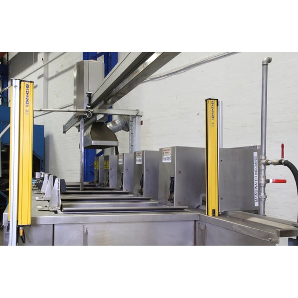 Amsonic PLC Controlled, 5 Stage Semi-Auto Aqueous Cleaning Line