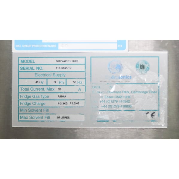CC Hydrosonics Solvac S1 Ultrasonic Solvent Vapour Cleaning System
