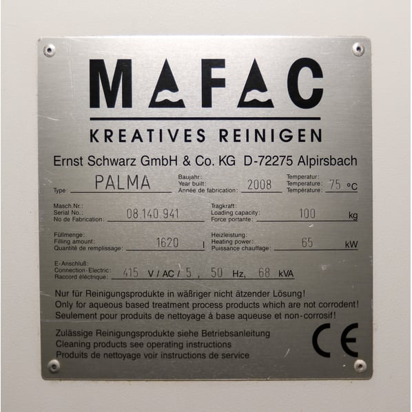 Mafac Palma Industrial Ultrasonic, Immersion & Spray Cleaning System